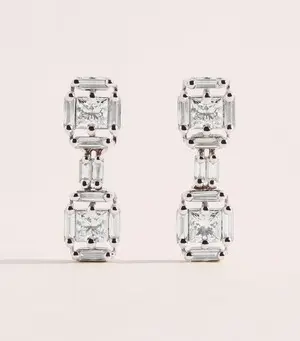 SUZANNE KALAN Gold And Diamond Princess Deco Drop Earrings - White