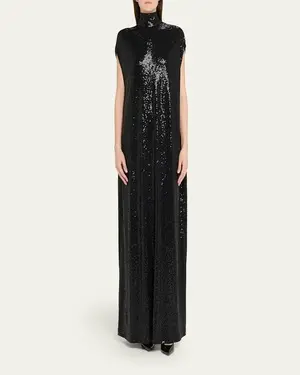 Michael Kors Cap-sleeve Sequined Gown