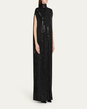 Michael Kors Cap-sleeve Sequined Gown