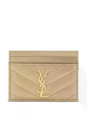 Saint Laurent Quilted Logo Cardholder - Neutrals