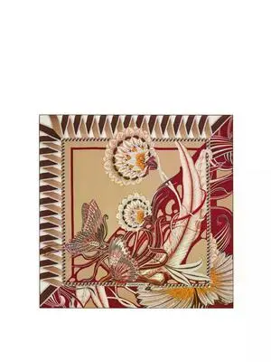 FERRAGAMO Flowers And Butterflies Print Silk Scarf - Neutrals