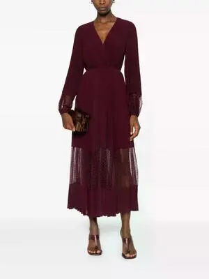TWINSET Pleated Spotted-panel Midi Dress
