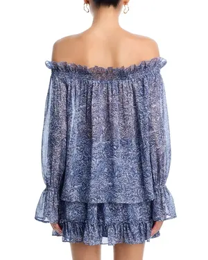 Aqua Metallic Print Off Shoulder Top