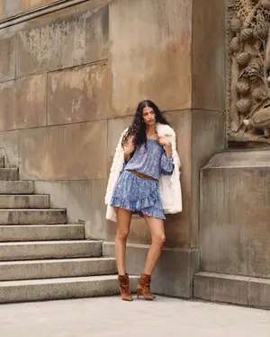 Aqua Metallic Ruffled Mini Skirt