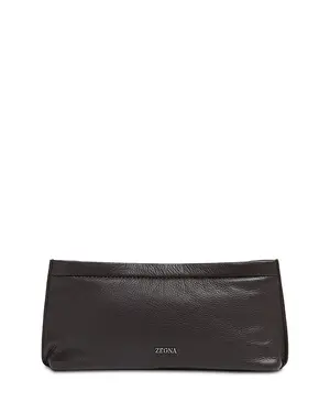 Zegna Secondskin Leather Pouch - Dark Brown