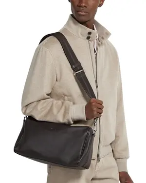 Zegna Secondskin Leather Crossbody - Dark Brown