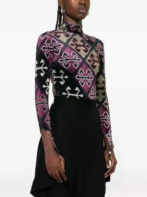 Burc Akyol Geometric-print Velvet Bodysuit