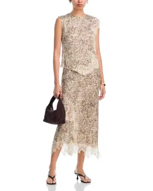 Aqua Lace Inset Midi Skirt