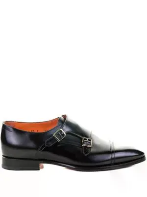 Santoni Double-buckle Leather Monk Shoes - Black