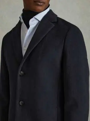 REISS Clark Wool Blend Epsom Overcoat - Navy