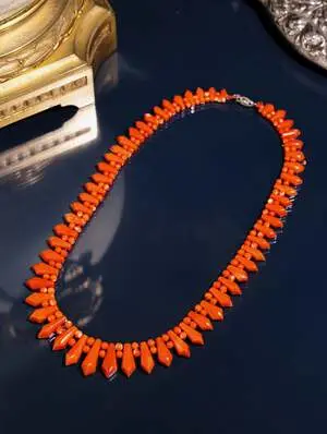 Estate Antique Carved Necklace - Coral