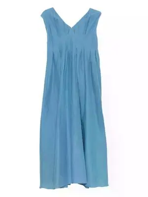 Max Mara Pleated V-neck Dress - Blue