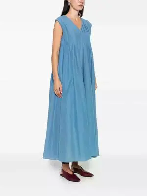 Max Mara Pleated V-neck Dress - Blue