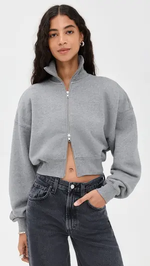 AGOLDE Darby Zip Up Sweatshirt - Grey Heather