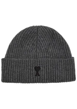 Ami Logo-Embroidered Wool Beanie Grey