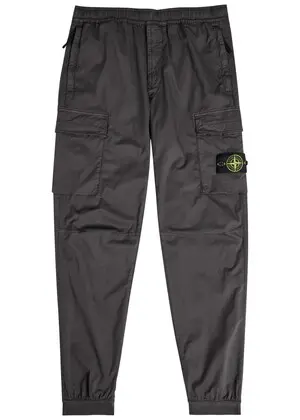 Stone Island Logo Stretch-cotton Cargo Trousers - Grey