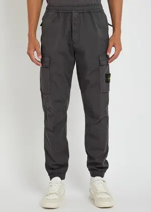 Stone Island Logo Stretch-cotton Cargo Trousers - Grey