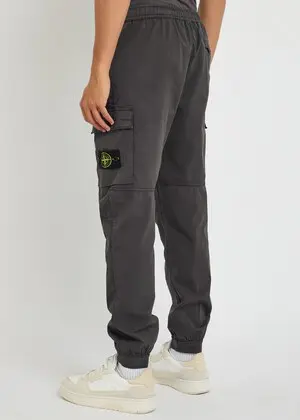 Stone Island Logo Stretch-cotton Cargo Trousers - Grey