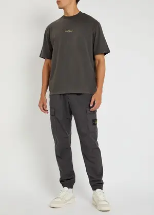 Stone Island Logo Stretch-cotton Cargo Trousers - Grey