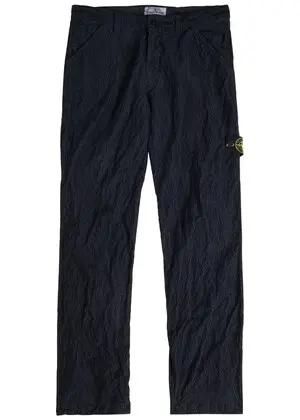 Stone Island Crinkled Tapered-leg Corduroy Trousers - Navy
