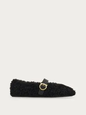 FERRAGAMO Shearling Ballet Flat - Black