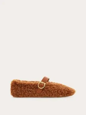 FERRAGAMO Shearling Ballet Flat - Brown