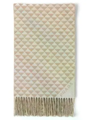 Prada Symbole Reversible Wool-cashmere Scarf Neutrals