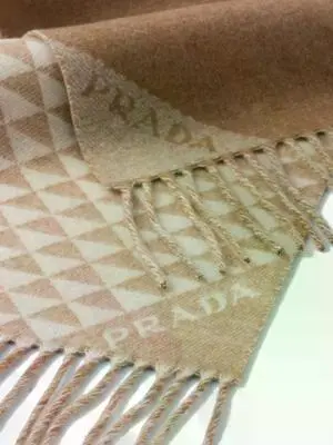 Prada Symbole Reversible Wool-cashmere Scarf - Neutrals