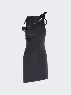 Coperni Asymmetric Flower Mini Dress - Black