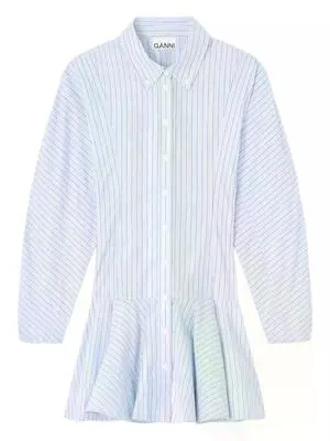 GANNI Striped Mini Shirt Dress - Blue