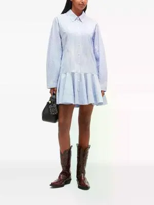 GANNI Striped Mini Shirt Dress - Blue