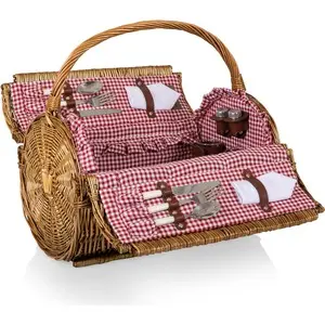 PICNIC TIME Barrel Picnic Basket - Red & White Gingham Pattern