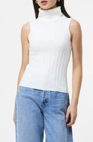 French Connection Rib Turtleneck Sleeveless Sweater - Porcelain Cream