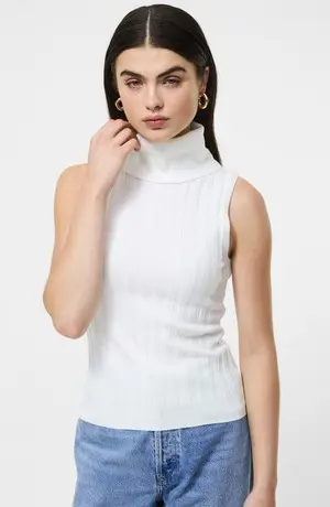 French Connection Rib Turtleneck Sleeveless Sweater - Porcelain Cream