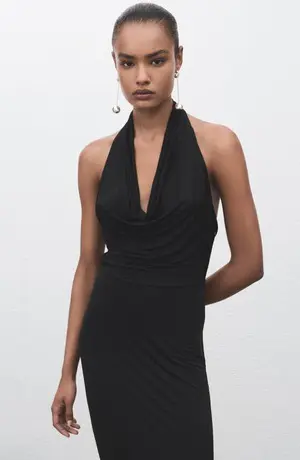 Mango Draped Cowl Neck Halter Dress