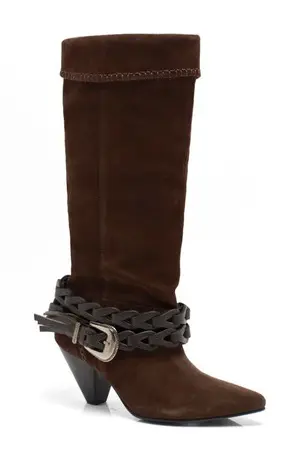 Free People Bridget Buckle Strap Slouch Boots - Chocolate Suede/lear