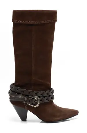 Free People Bridget Buckle Strap Slouch Boots - Chocolate Suede/lear