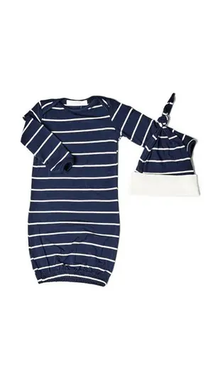 EVERLY GREY Long Sleeve Gown And Hat Set Navy Stripe