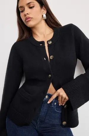Good American Ribbed Knit Cardigan - Black001