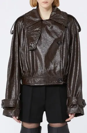 Sportmax Glossy Faux Leather Bomber Jacket - Coffee