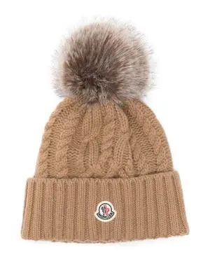 Moncler Cashmere Blend Beanie With Pom Pom Brown