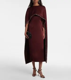 Roland Mouret Embellished Caped Satin Crêpe Midi Dress - Burgundy