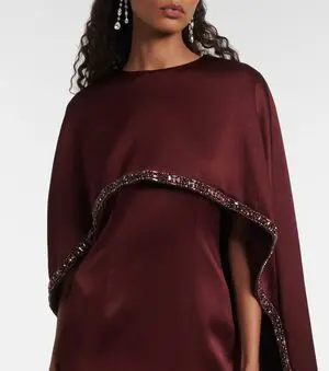 Roland Mouret Embellished Caped Satin Crêpe Midi Dress - Burgundy