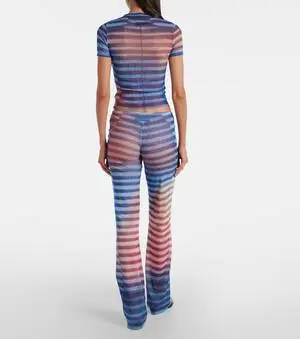 JEAN PAUL GAULTIER Printed Striped Mesh T-shirt - Blue