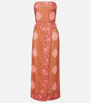 Johanna Ortiz Embroidered Smocked Linen Midi Dress - Multicoloured