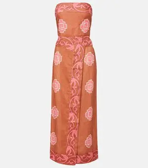 Johanna Ortiz Embroidered Smocked Linen Midi Dress - Multicoloured