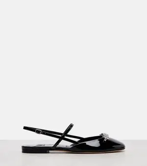 JIMMY CHOO Belinda Embellished Patent Leather Flats - Black