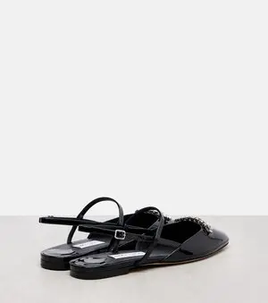 JIMMY CHOO Belinda Embellished Patent Leather Flats - Black