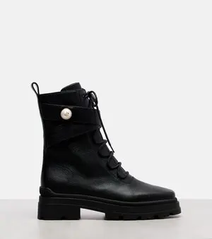 JIMMY CHOO Noemi 45 Leather Combat Boots - Black