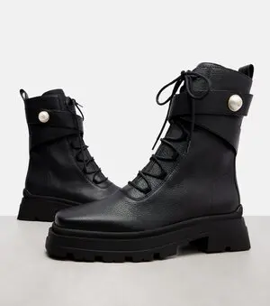 JIMMY CHOO Noemi 45 Leather Combat Boots - Black
